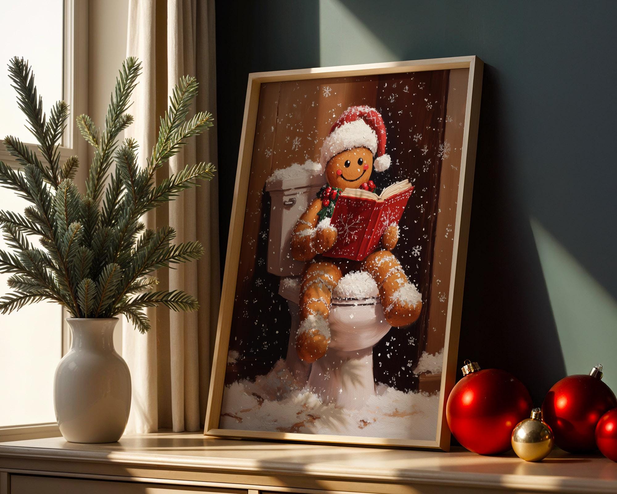 Funny Gingerbread Man Christmas Bathroom Art Print (digital Download ...