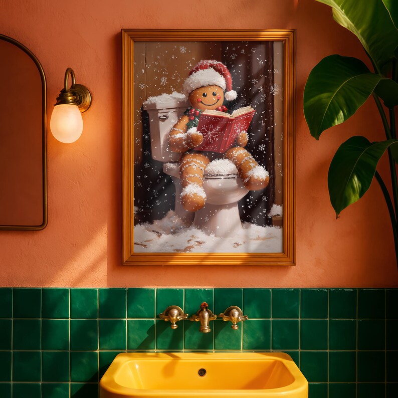 Funny Gingerbread Man Christmas Bathroom Art Print (digital Download ...