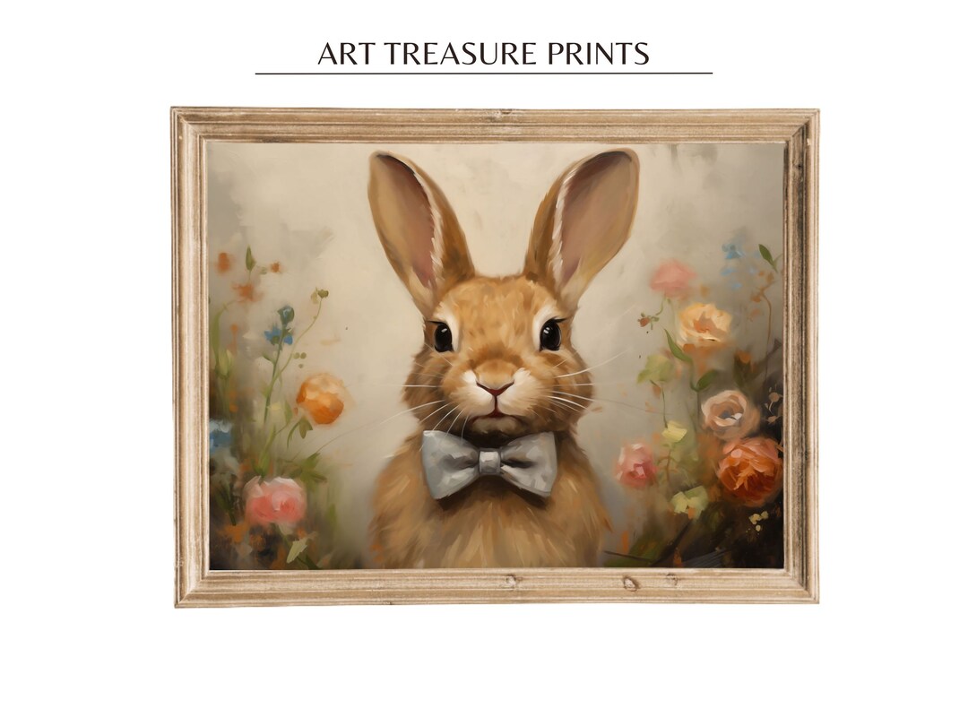 Dapper Bunny Art - Elegant Rabbit With Bowtie Digital Print - Chic ...