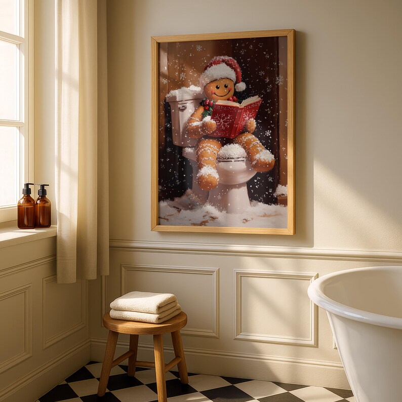 Funny Gingerbread Man Christmas Bathroom Art Print (digital Download ...