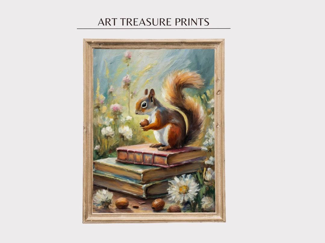 Squirrel With Books - Squirrel Art Digital Download - Nature Wall Decor ...