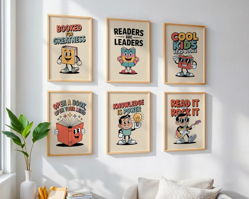 Reading Themed Kids Wall Art Bundle Set, 6 Book Quote Printable Posters ...