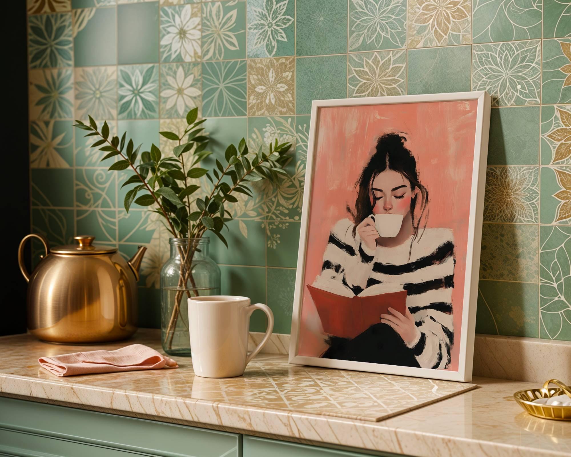 Cozy Woman Reading Wall Art Digital Download, Book Lover Aesthetic ...
