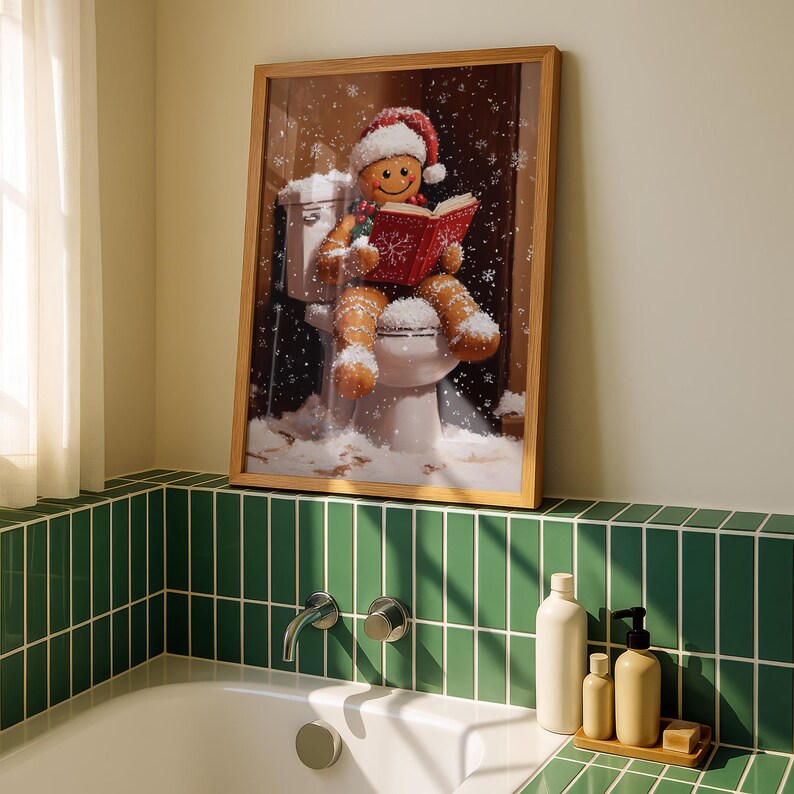 Funny Gingerbread Man Christmas Bathroom Art Print (digital Download ...