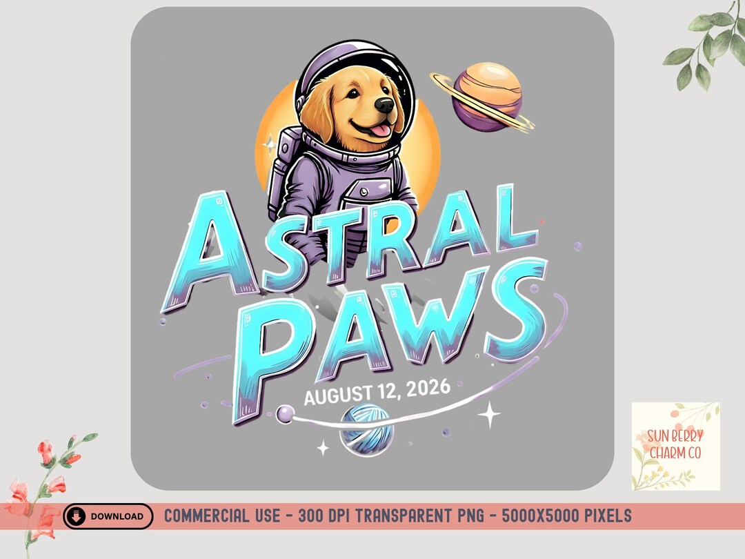 Astral Paws PNG, Golden Retriever Astronaut, Sublimation Design, Dog in ...
