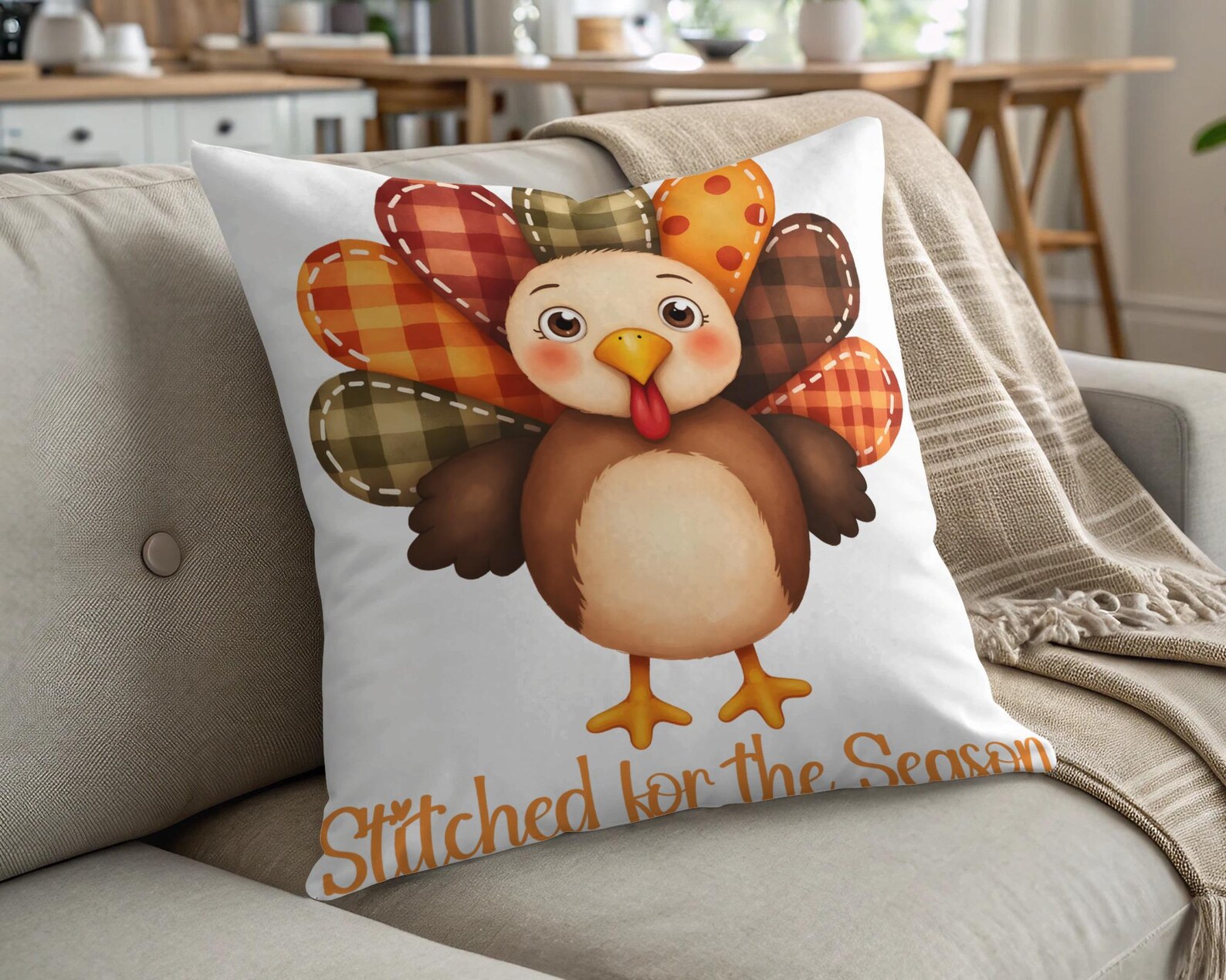 Stitched Turkey Digital, Fall PNG, Thanksgiving Clipart, Cute Turkey ...