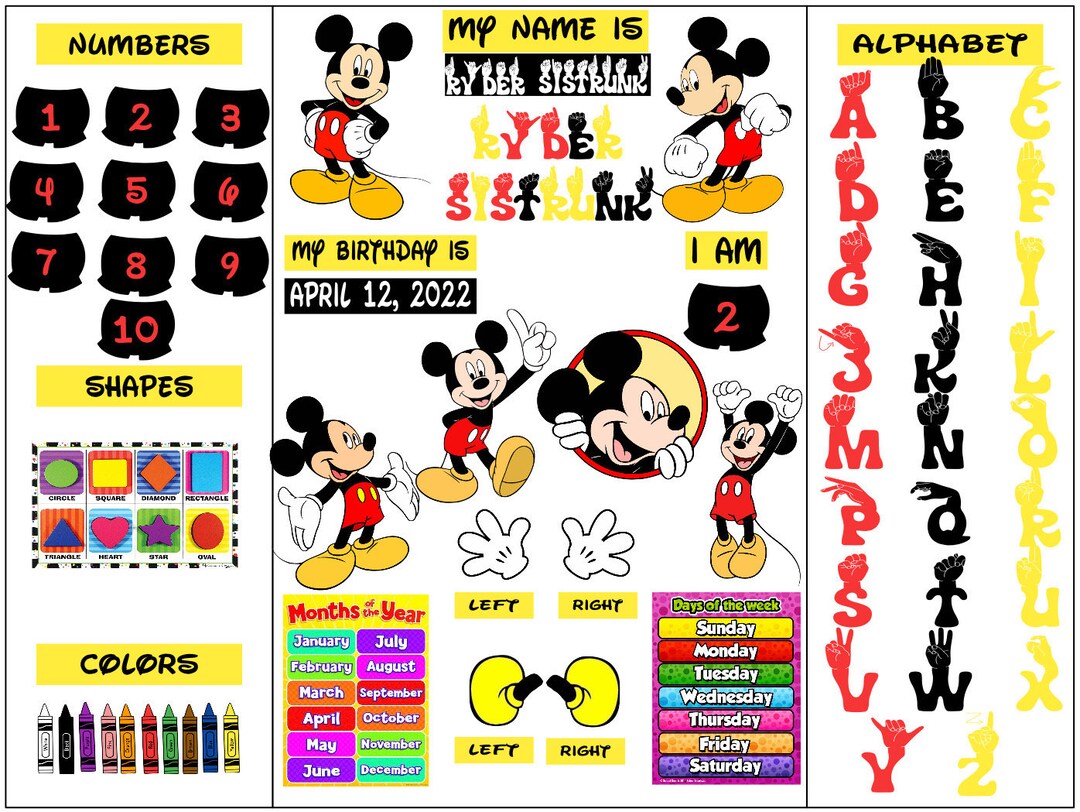 ASL Mickey Mouse Learning Board Diy - Learning Board Cut Out Pieces for ...