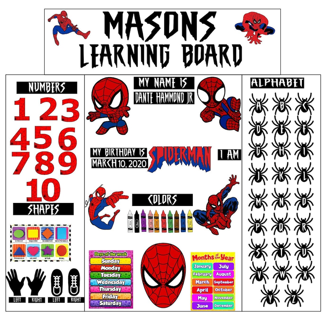 Digital Instant Download Spiderman Learning Board DIY - Learning Board ...