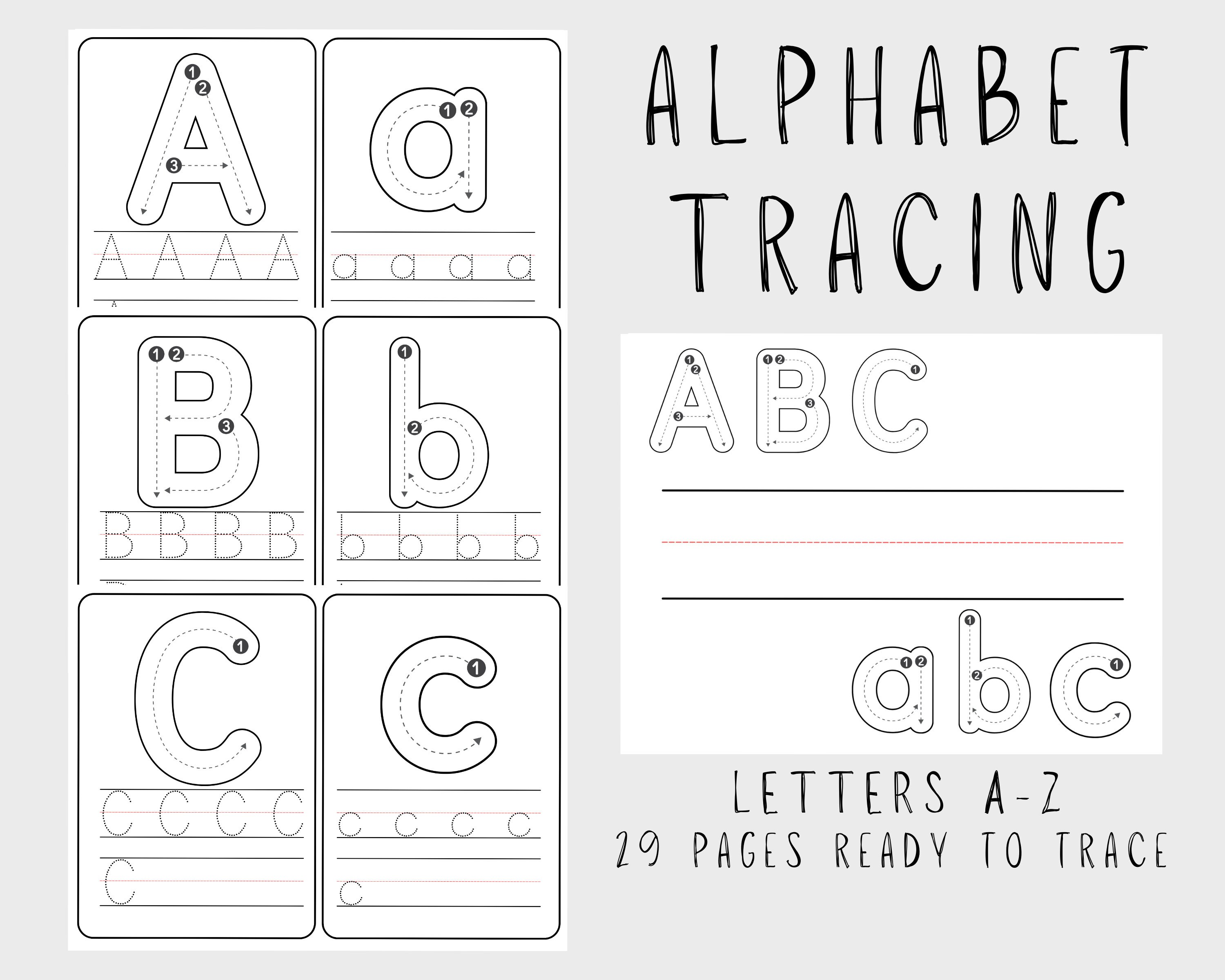 ABC Alphabet Tracing Capital and Lower Case Letters to Trace Printable ...