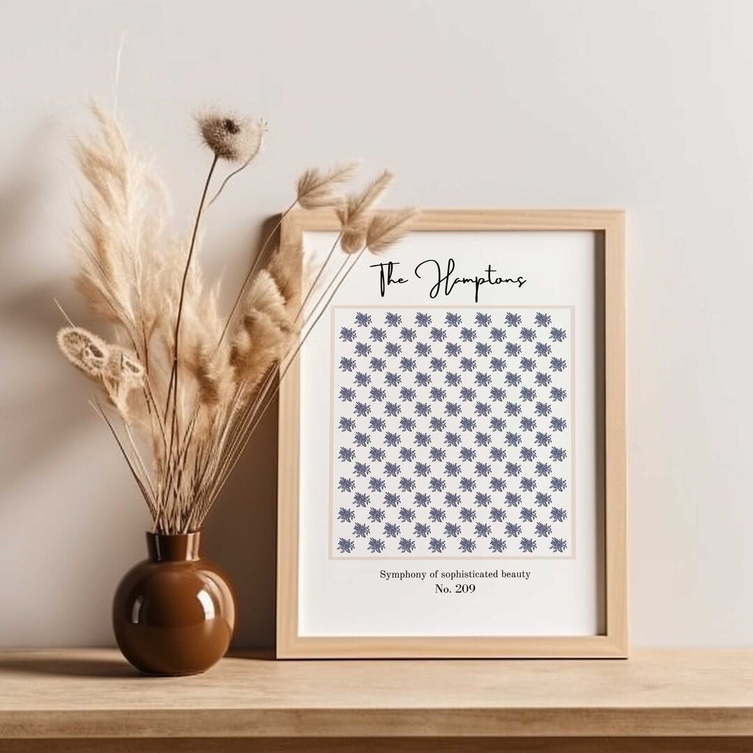 Flower Wall Art Print for Hamptons Style Home, Floral Pattern, Blue ...