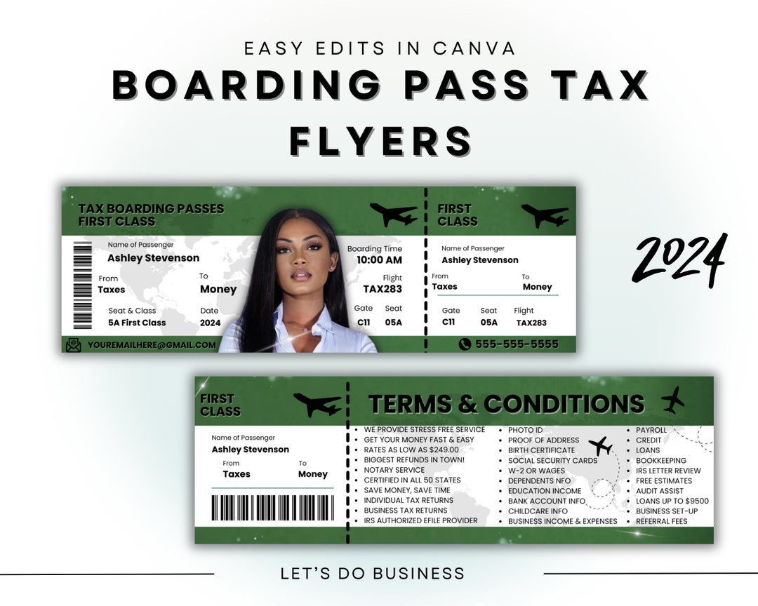 Boarding Pass Tax Flyer Template, Editable Boarding Ticket, Printable ...