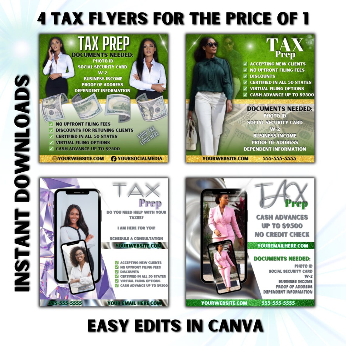 4 2024 Tax Prep Flyers Bundle Template, Editable Tax Specialist Flyer ...