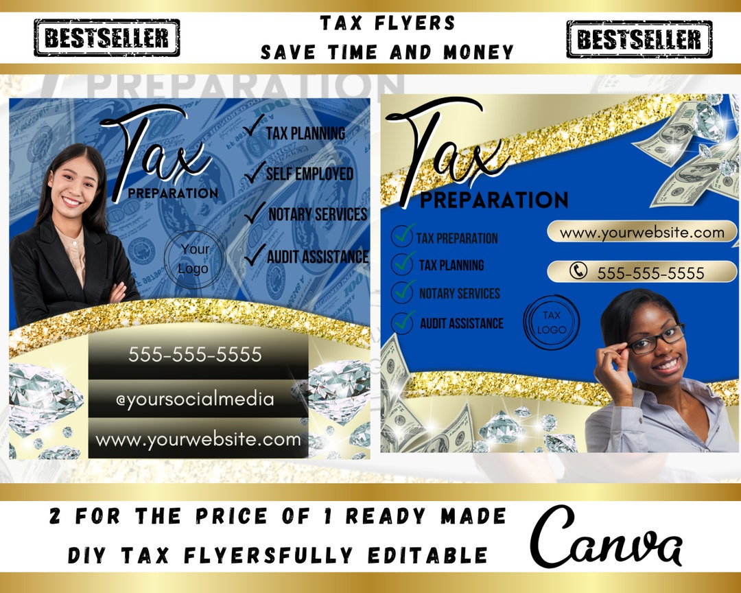 Blue Tax Prep Flyer Bundle Template, Editable Tax Specialist Flyer, Tax ...