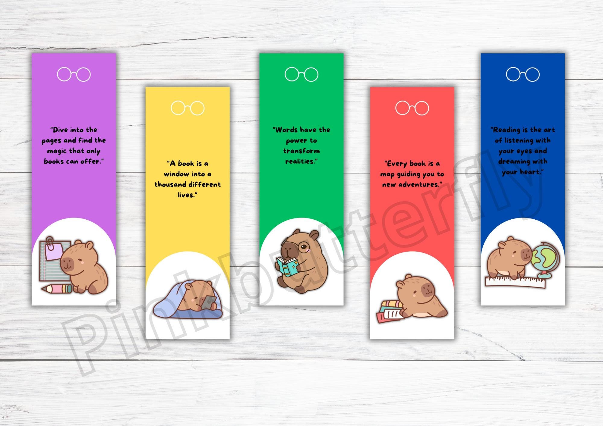 Set of 10 Kawaii Capybara Bookmarks Digital, Printable Bookmark Designs ...