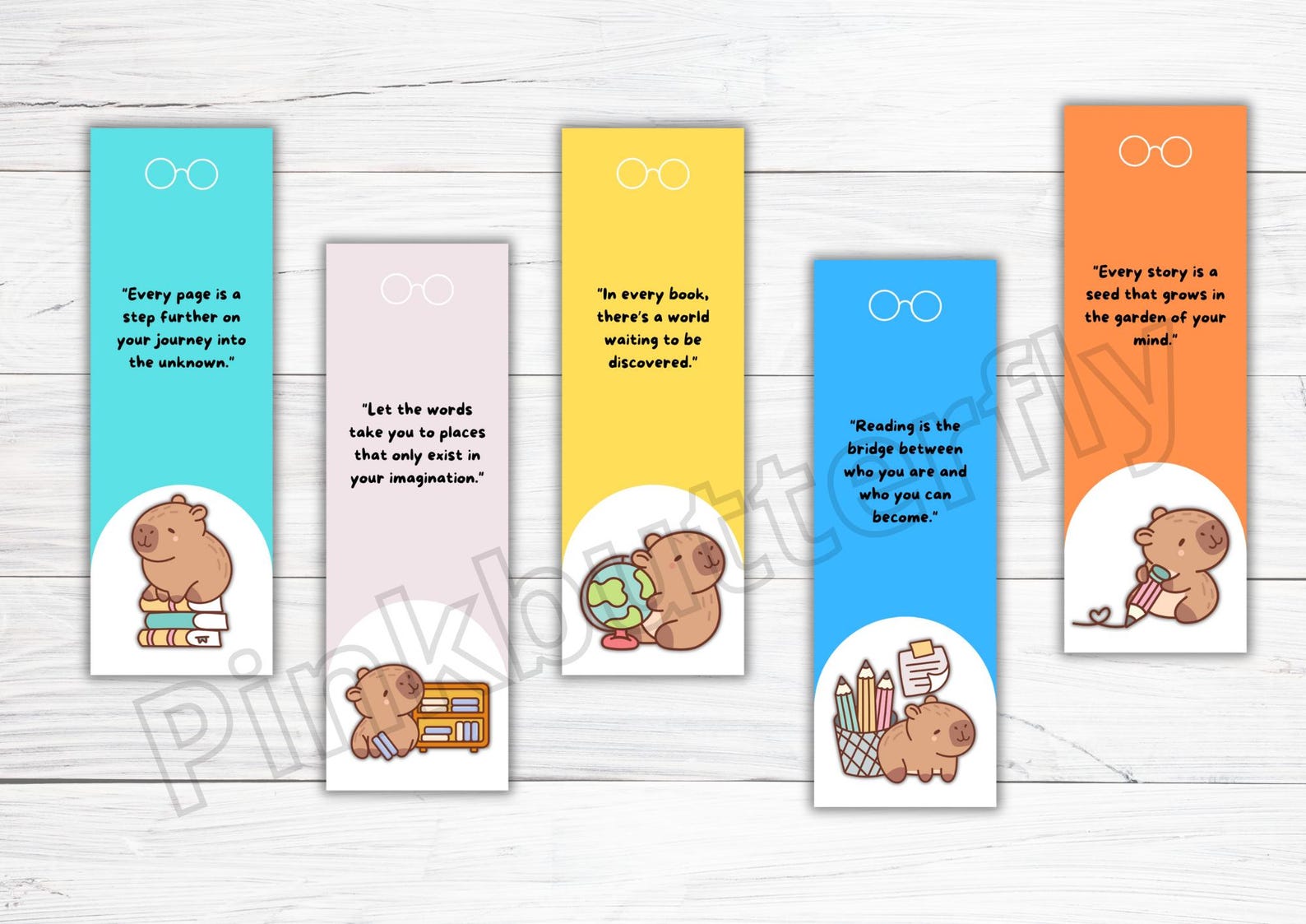 Set of 10 Kawaii Capybara Bookmarks Digital, Printable Bookmark Designs ...