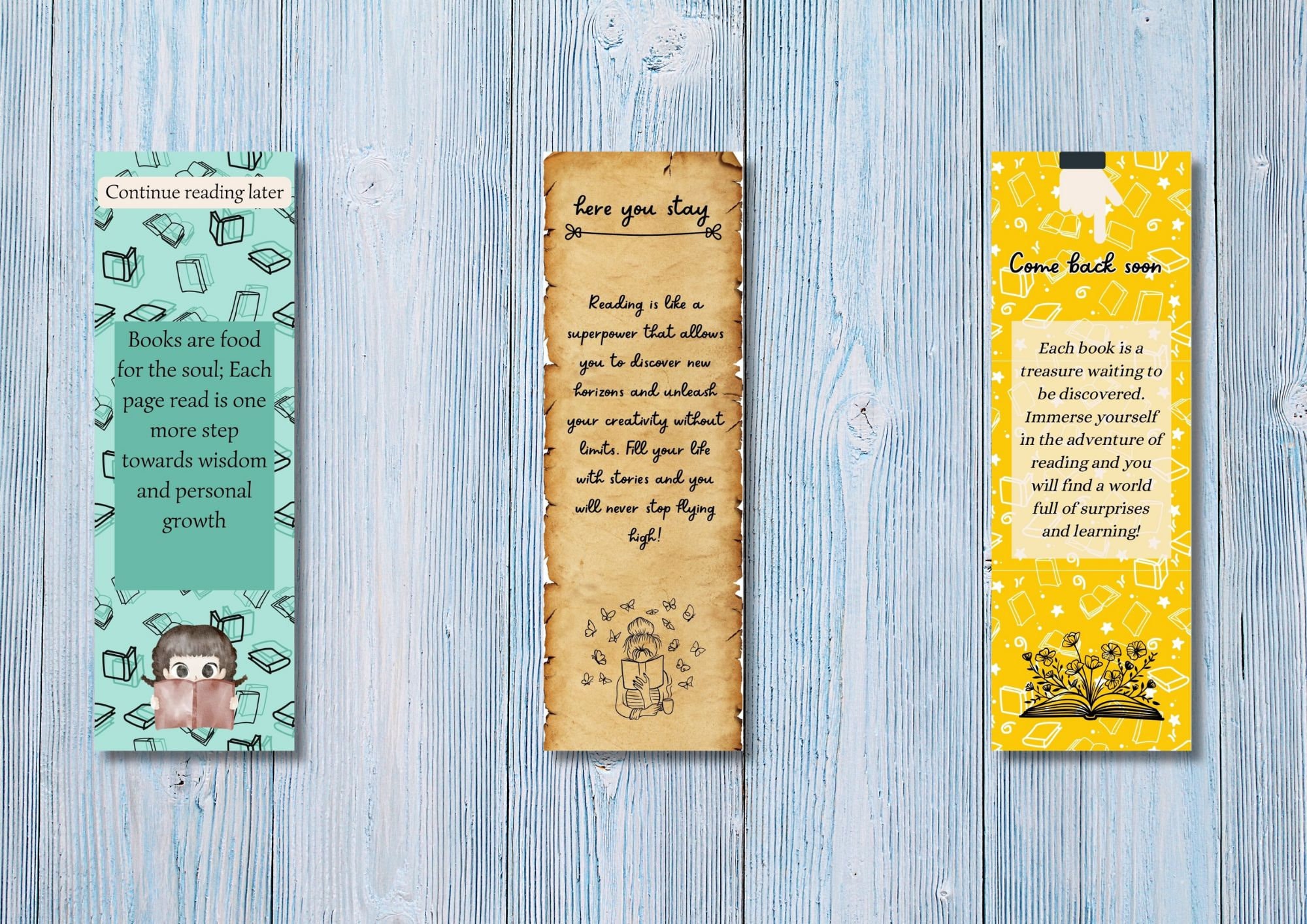 Book Theme Reader Bookmarks Digital Printable Bookmarks Digital ...