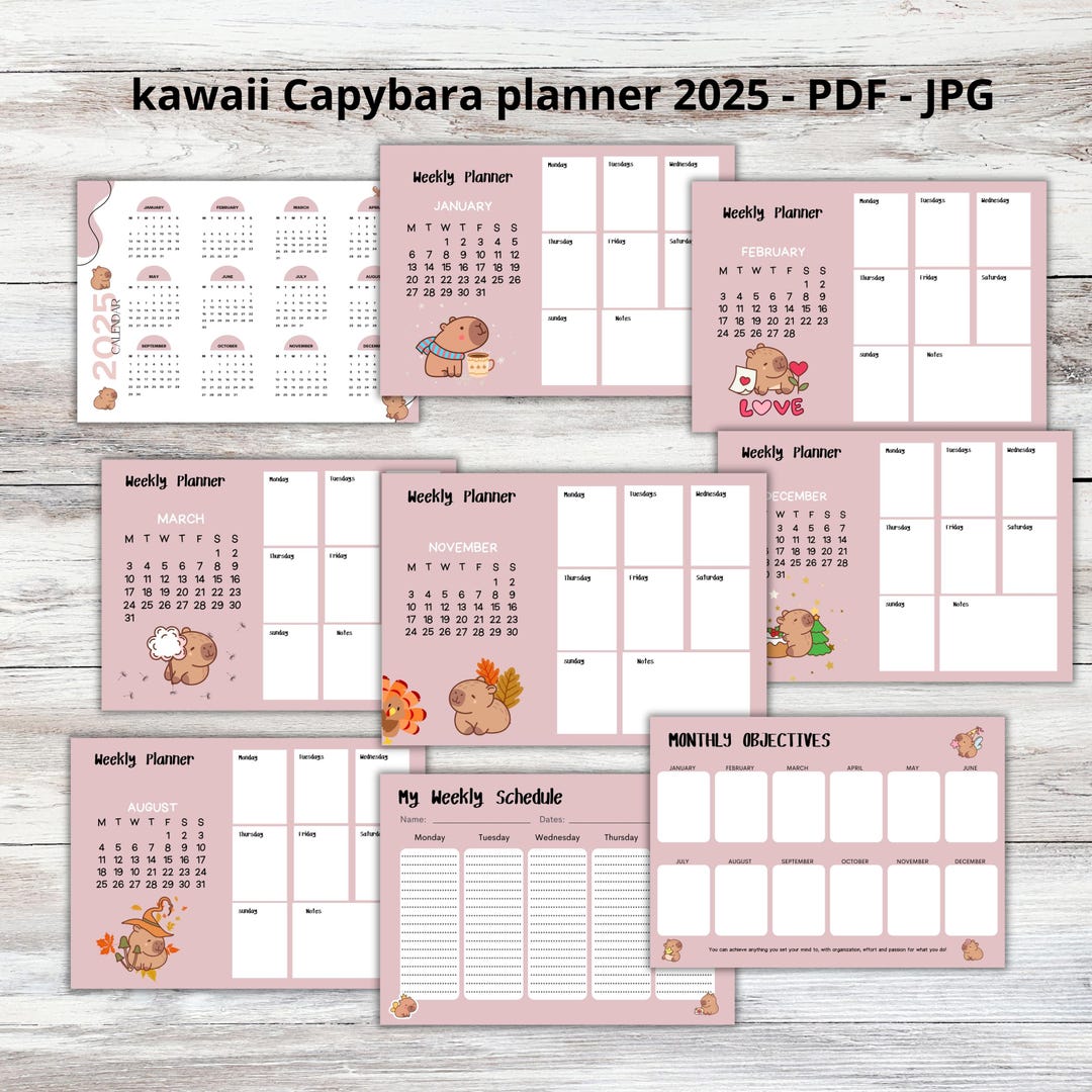 Kawaii Capybara Planner 2025 | Cute Calendar | Calendar 2025 | Weekly ...