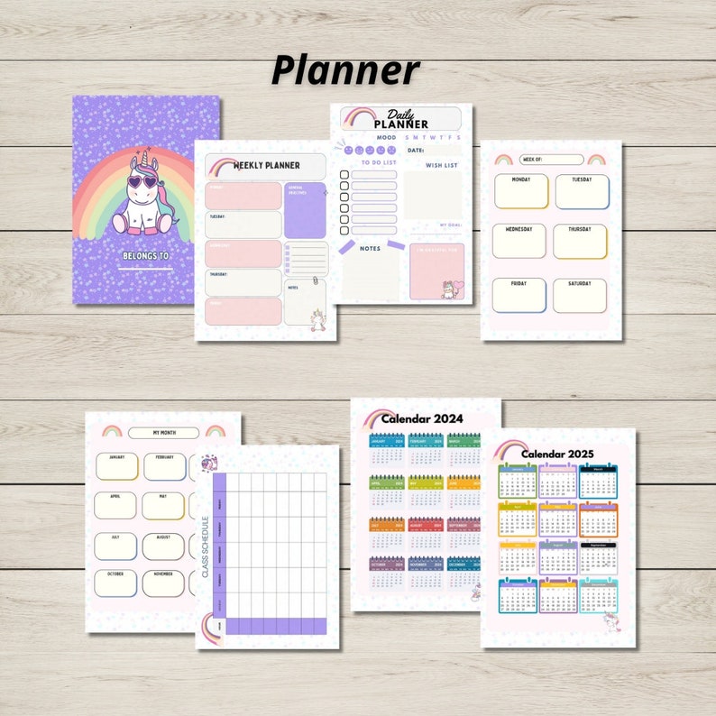 Unicorns Class Set: Planner With Class Schedule, Covers for Notebooks ...