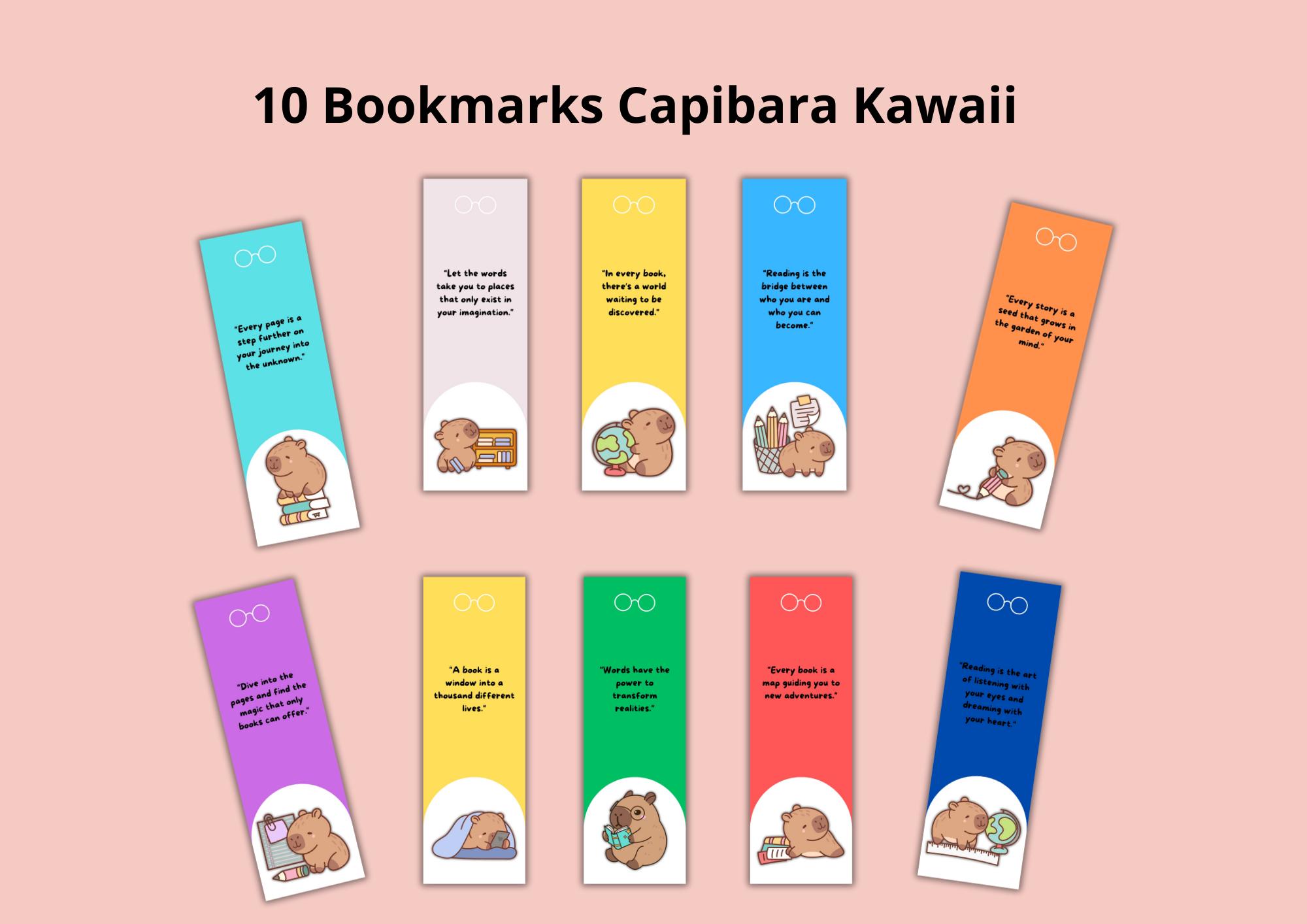 Set of 10 Kawaii Capybara Bookmarks Digital, Printable Bookmark Designs ...