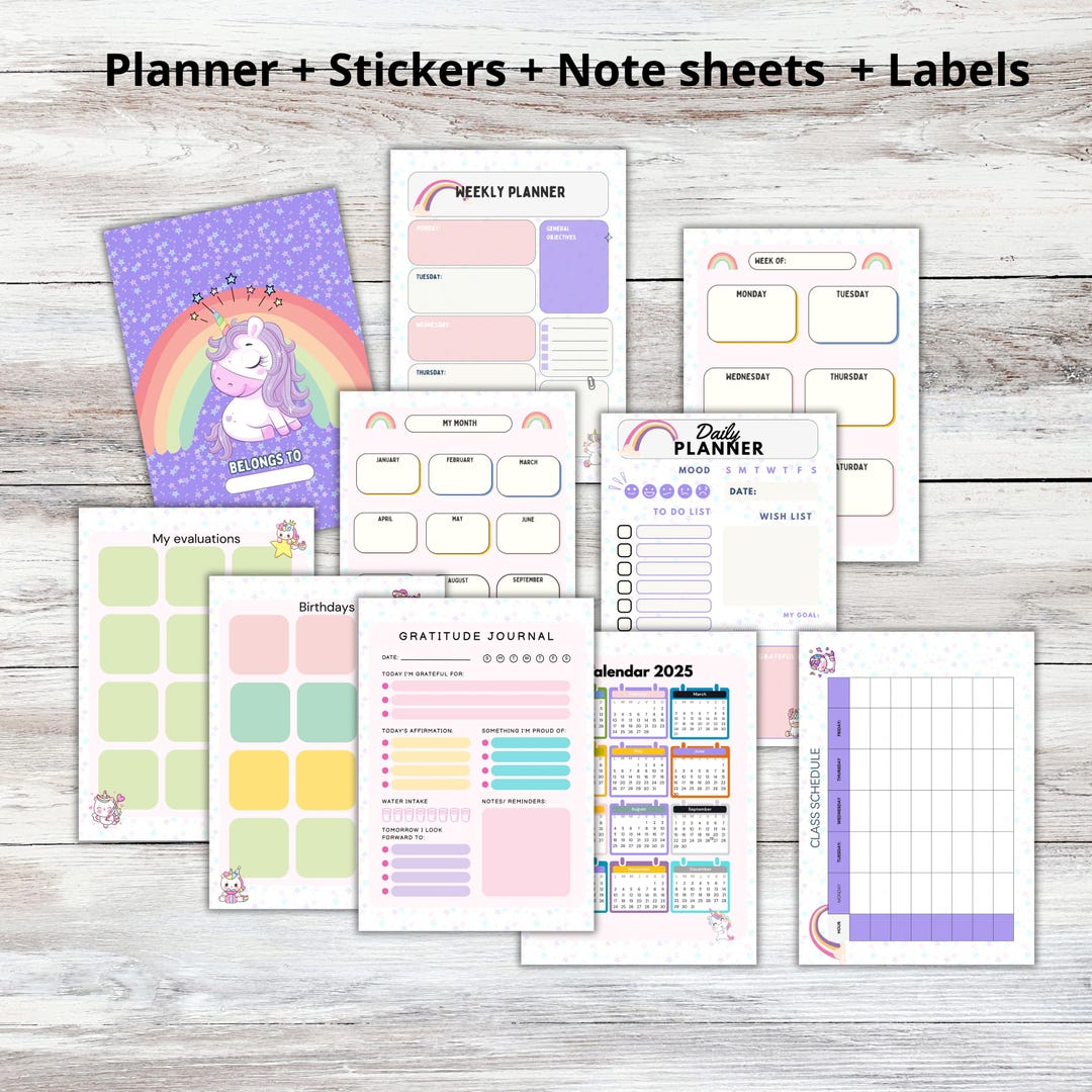 Unicorns Planner | Class Schedule School | Labels and Stickers ...