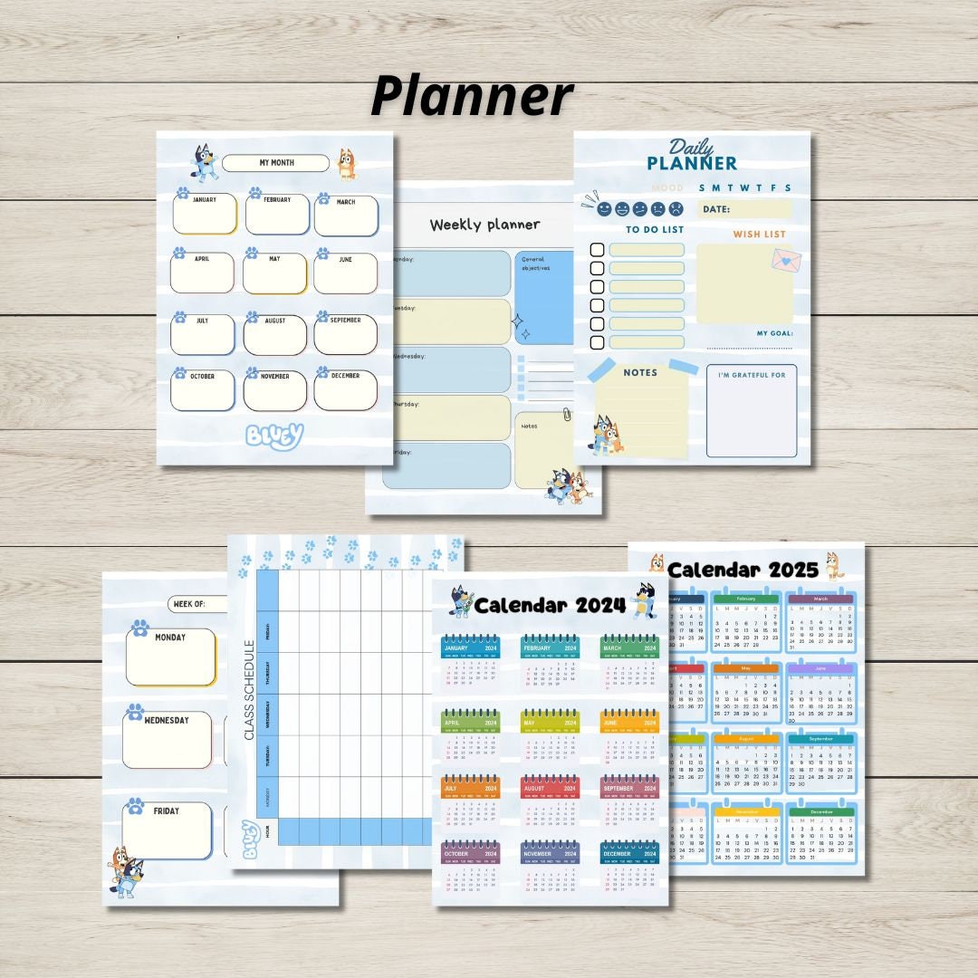 Bluey Class Set: Planner With Class Schedule, Covers for Notebooks 14 ...
