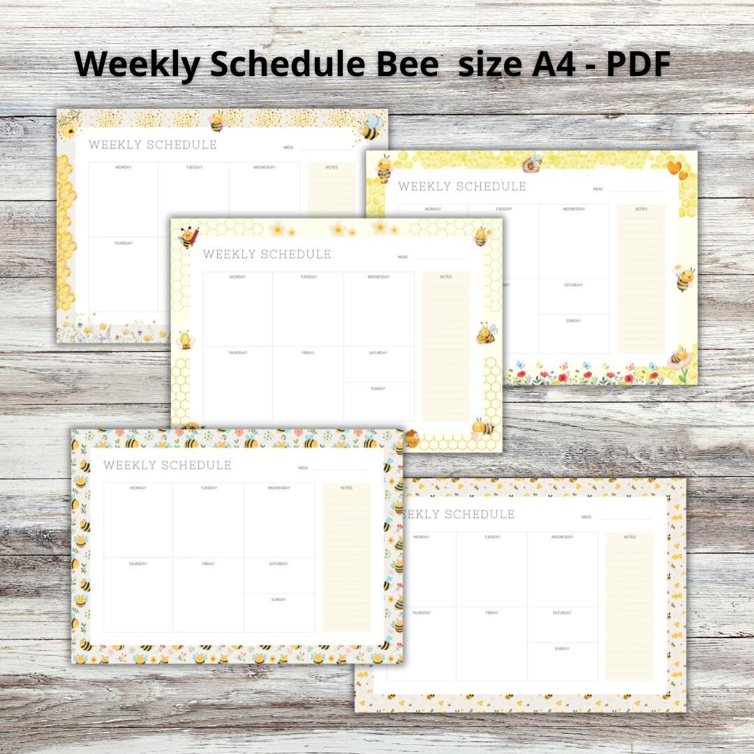 Bee Weekly Schedule Planner: Vintage Floral A4 Organizer (digital ...