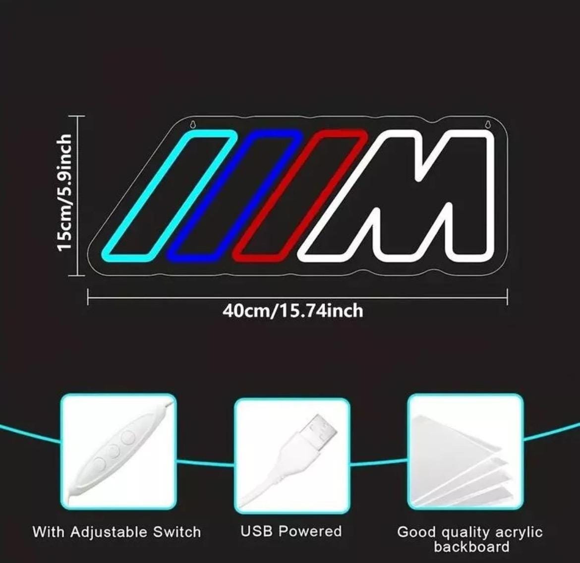 BMW M Logo Neon Sign -LED Car Wall Light - BMW M Performance Decor ...