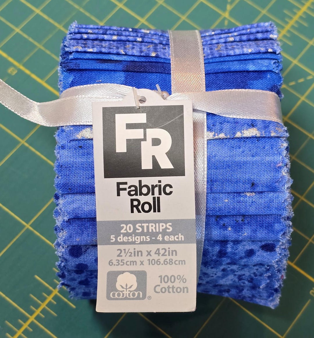 Fabric, Blue Metallic Jelly Roll, 20 Strips, 4 Each of 5 Designs, From ...