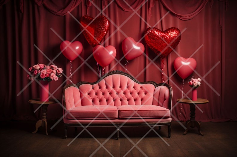 Valentines Digital Backdrop Bundle, Valentines Balloons Backdrop ...