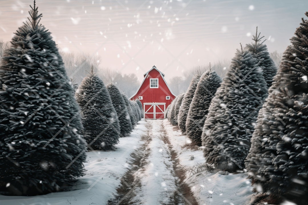 Christmas Tree Farmhouse Digital Backdrop, Christmas Backdrop ...