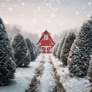 Christmas Tree Farmhouse Digital Backdrop, Christmas Backdrop ...