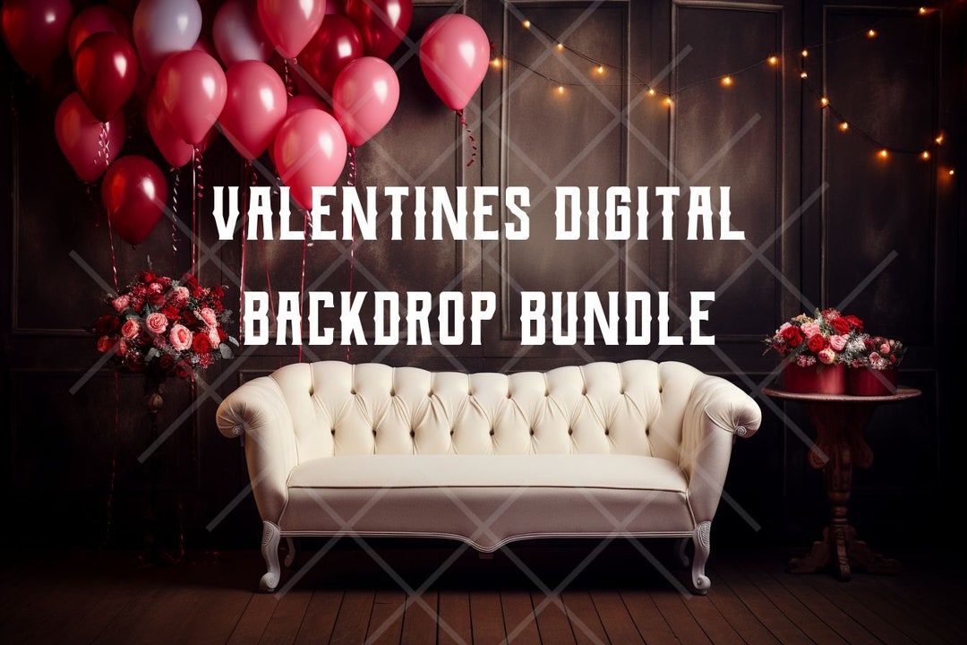 Valentines Digital Backdrop Bundle, Valentines Balloons Backdrop ...