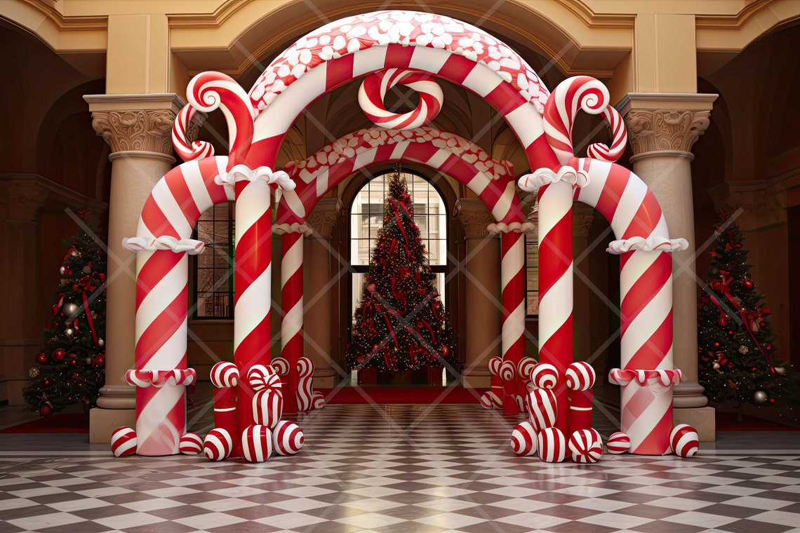 Candy Cane Arches Digital Backdrop, Christmas Backdrop, Arch Backdrop ...