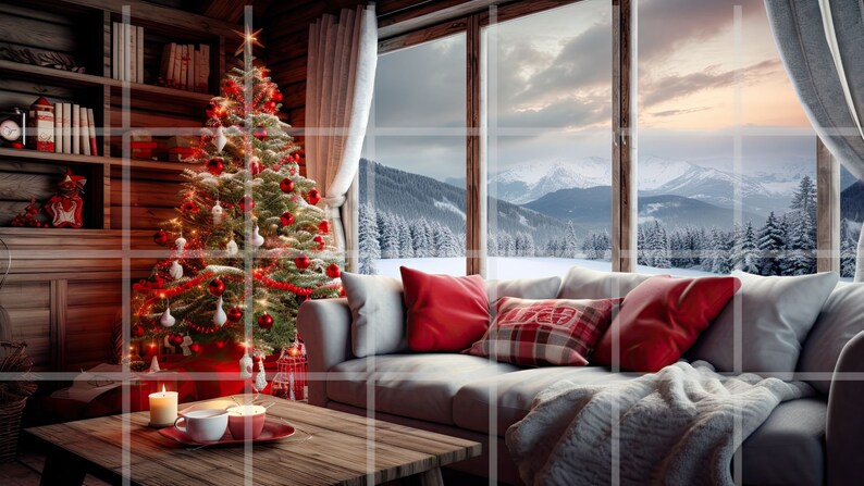 Christmas Cabin Zoom Backgrounds: Holiday Living Room Bundle (digital ...