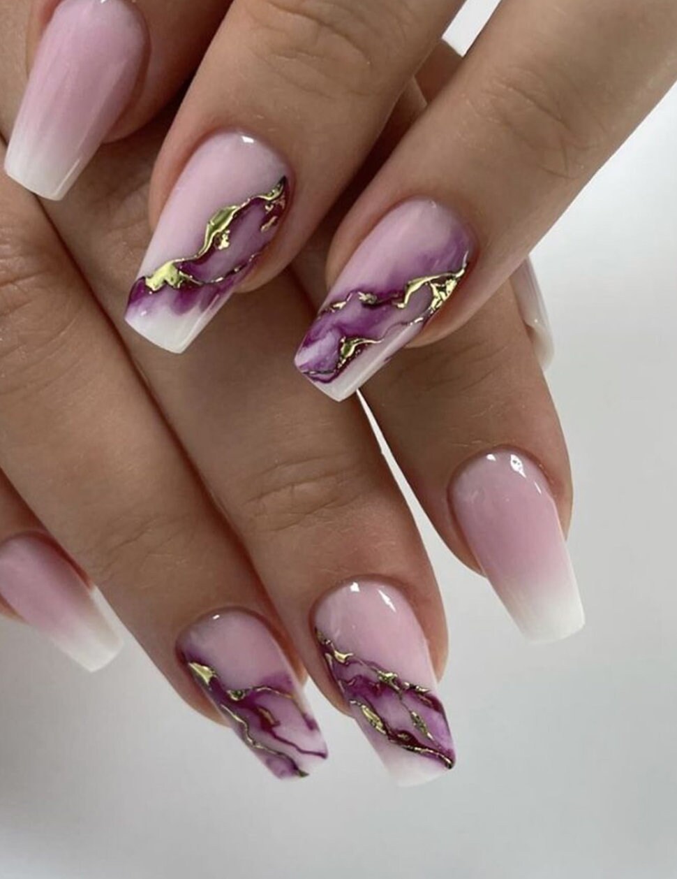 24pc Coffin Press On Nails Set In Ombré Pink With Purple And Etsy