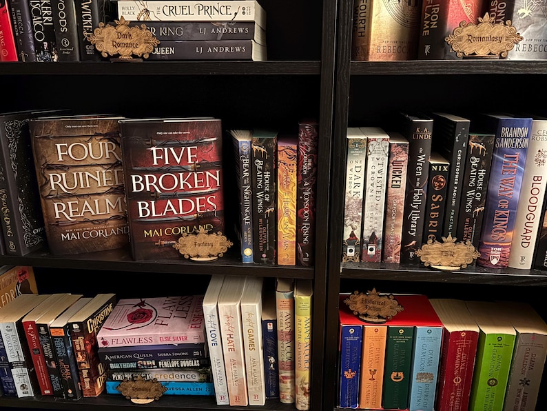 Book Genre Shelf Signs - Pack of 10 Standing Wooden Signs for Home ...