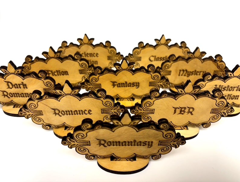 Book Genre Shelf Signs - Pack of 10 Standing Wooden Signs for Home ...