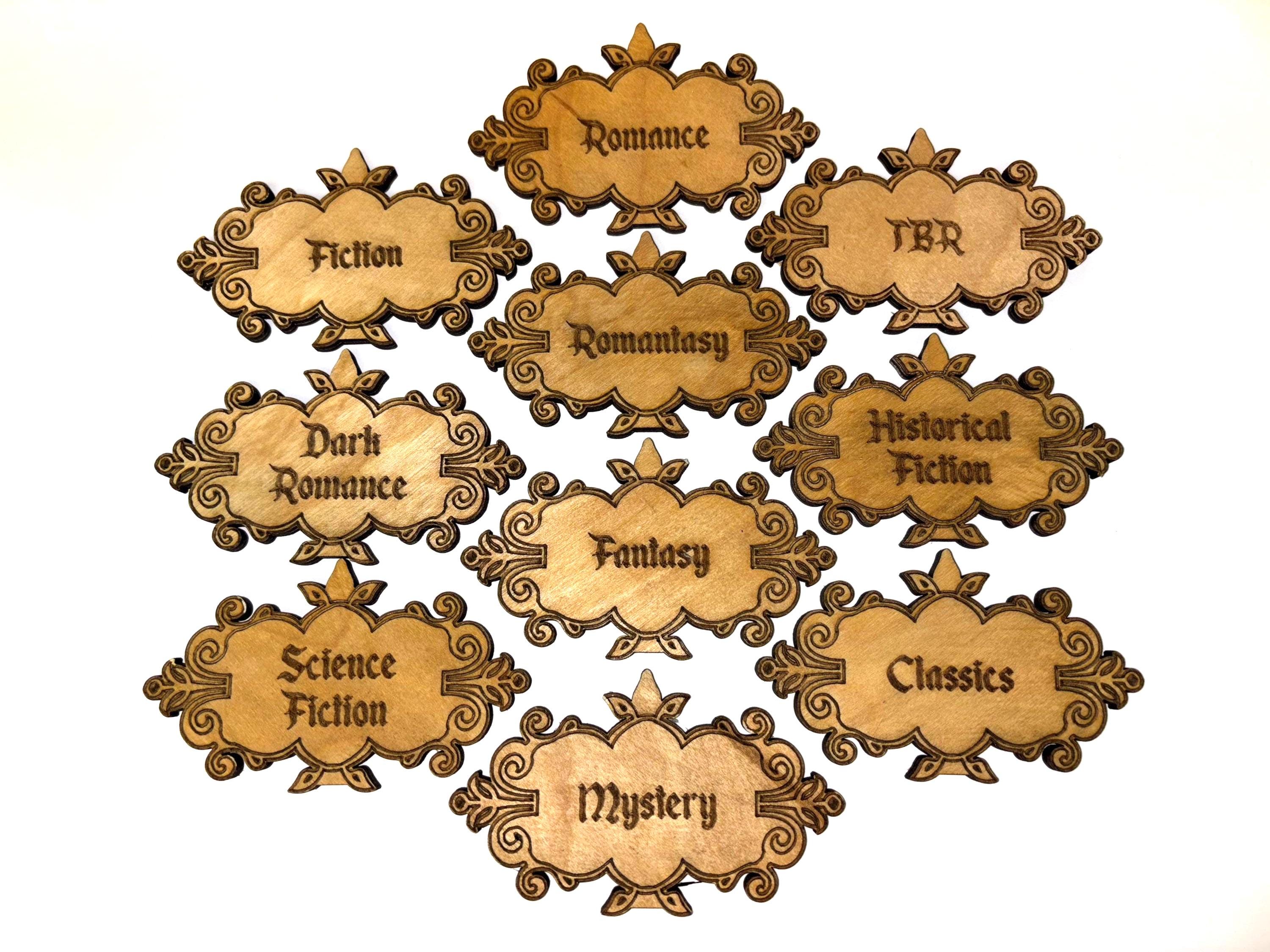 Book Genre Shelf Signs - Pack of 10 Standing Wooden Signs for Home ...