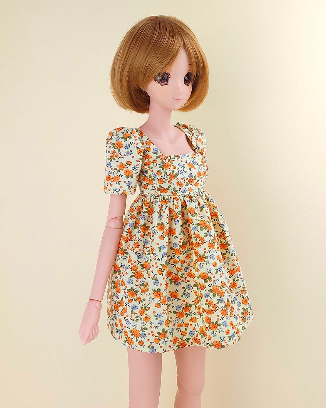 Cottagecore Short Mini Babydoll Puffy Gathered Dress Orange Floral ...
