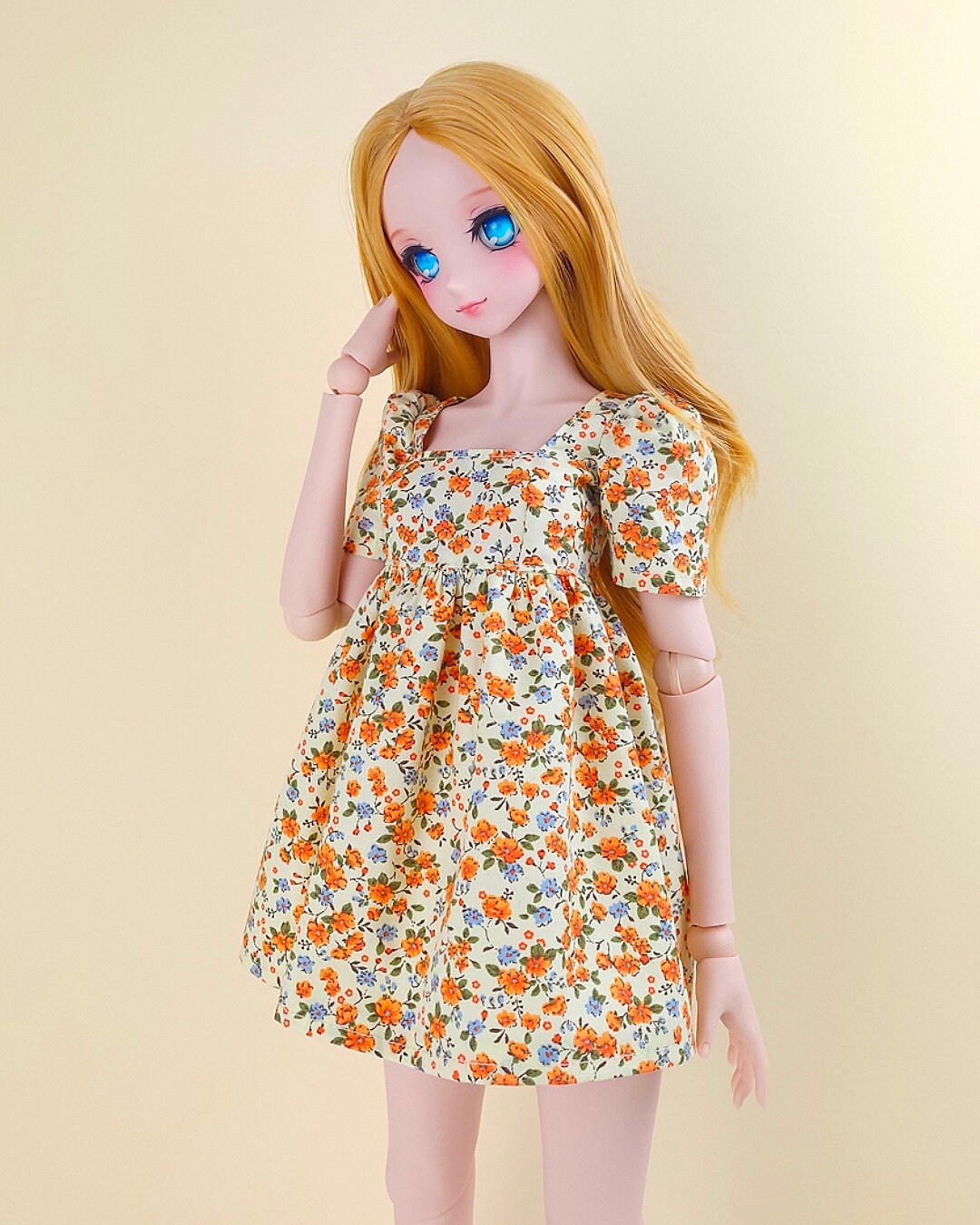 Cottagecore Short Mini Babydoll Puffy Gathered Dress Orange Floral ...