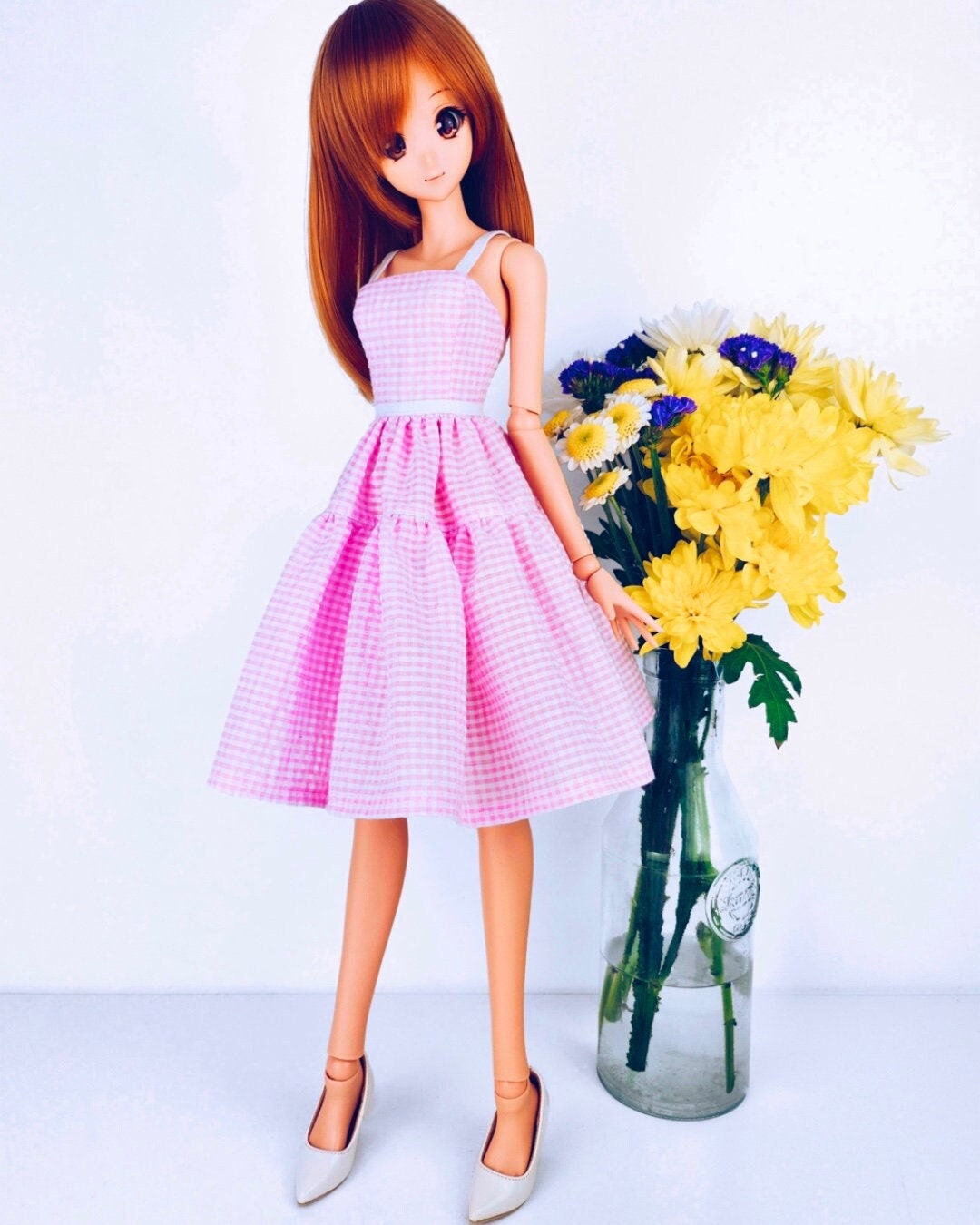1950s Retro Vintage Style Pastel Pink Gingham Seersucker Knee Length ...