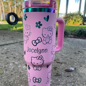 Hello Kitty Laser Engraved Cup rainbow Gold Copper Top Like Stanley ...