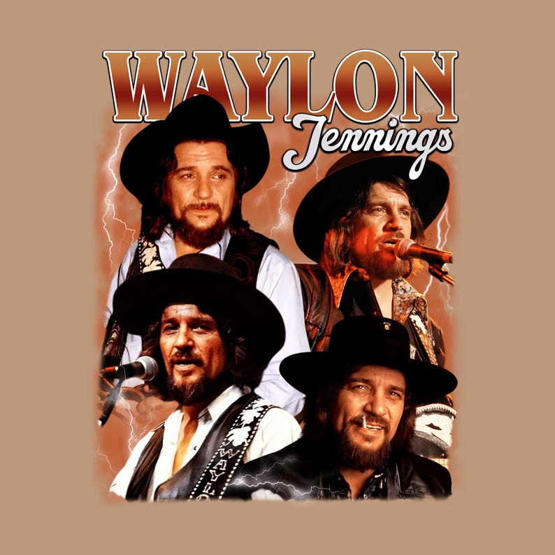Waylon Jennings, Country Music Legend Artist Retro Throwback Style Band ...