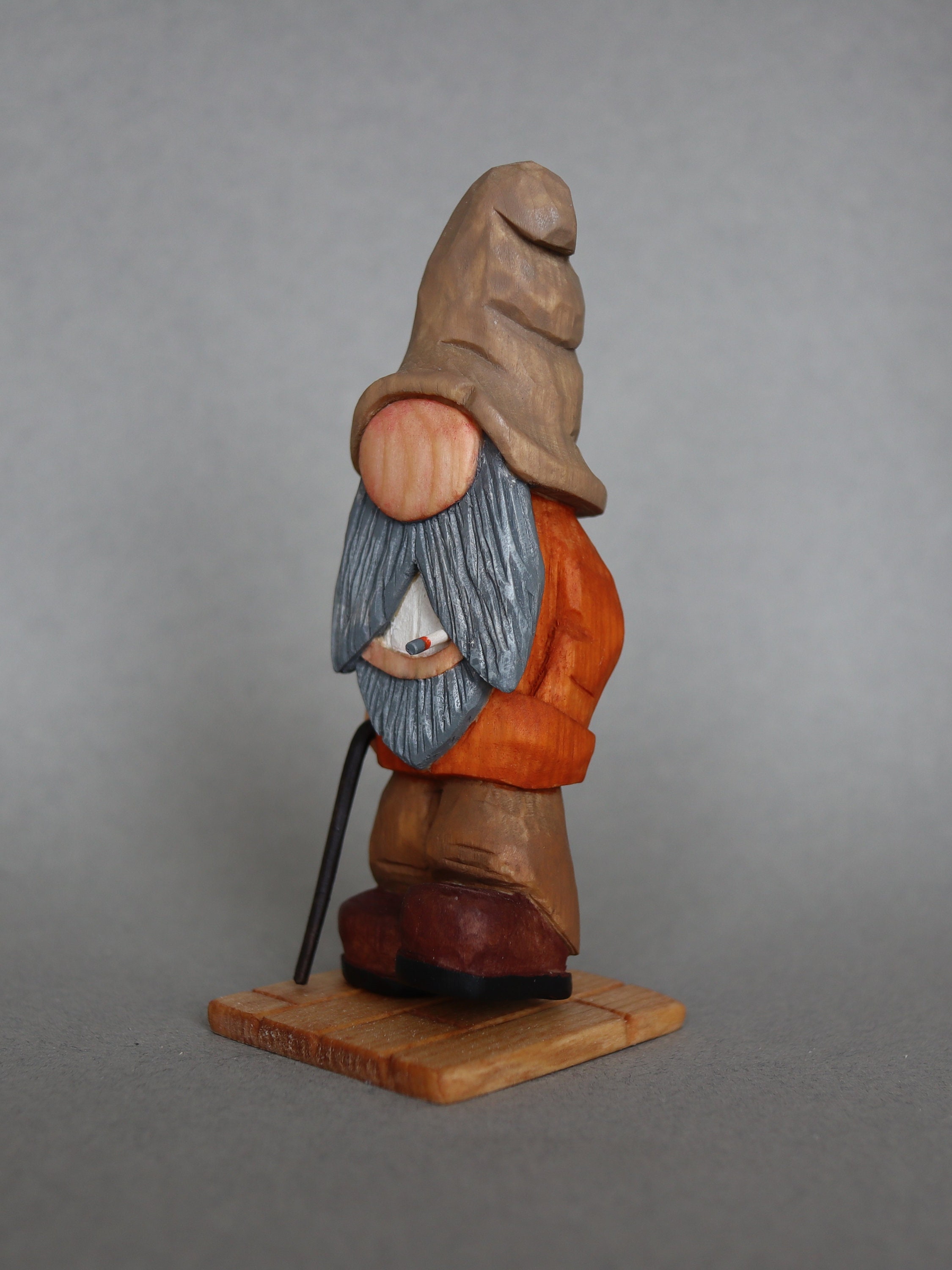 Gnome Walking With Cane, Handcrafted Carving - Etsy
