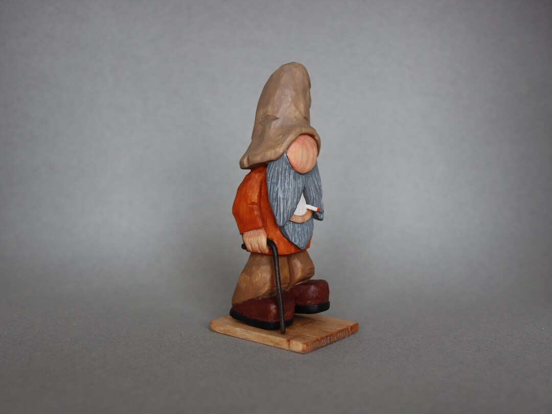 Gnome Walking With Cane, Handcrafted Carving - Etsy
