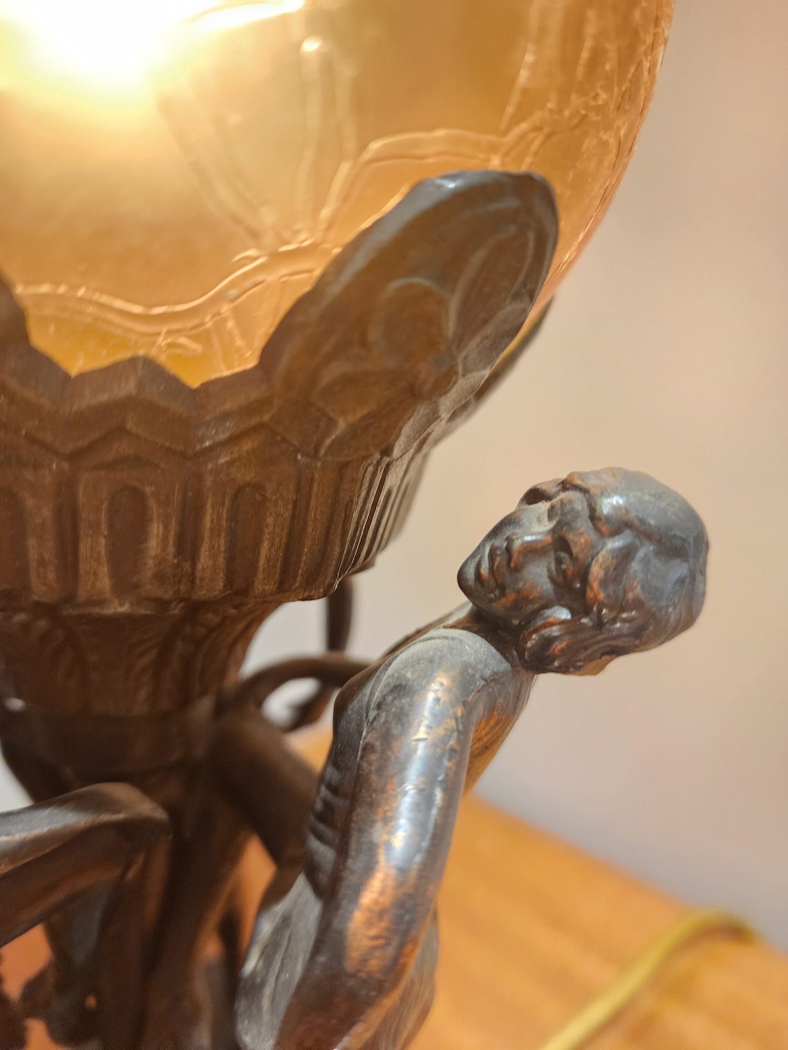 1930s Vintage Art Deco 3 Dancing Girls Spelter Lamp, Amber Brain Glass ...