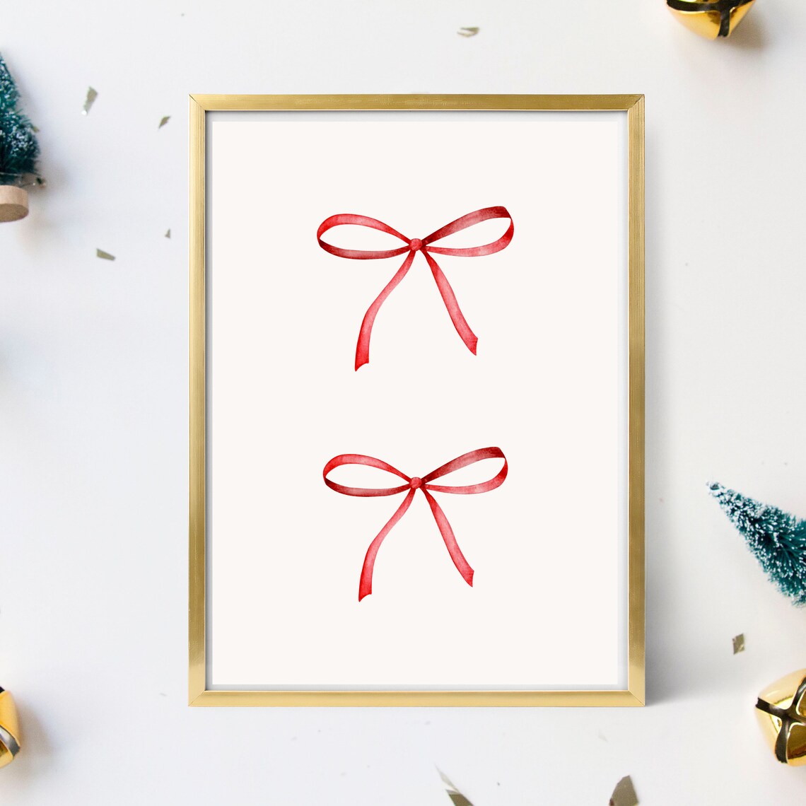 Thin Red Bows Watercolor Painting | Printable Digital Print - Etsy