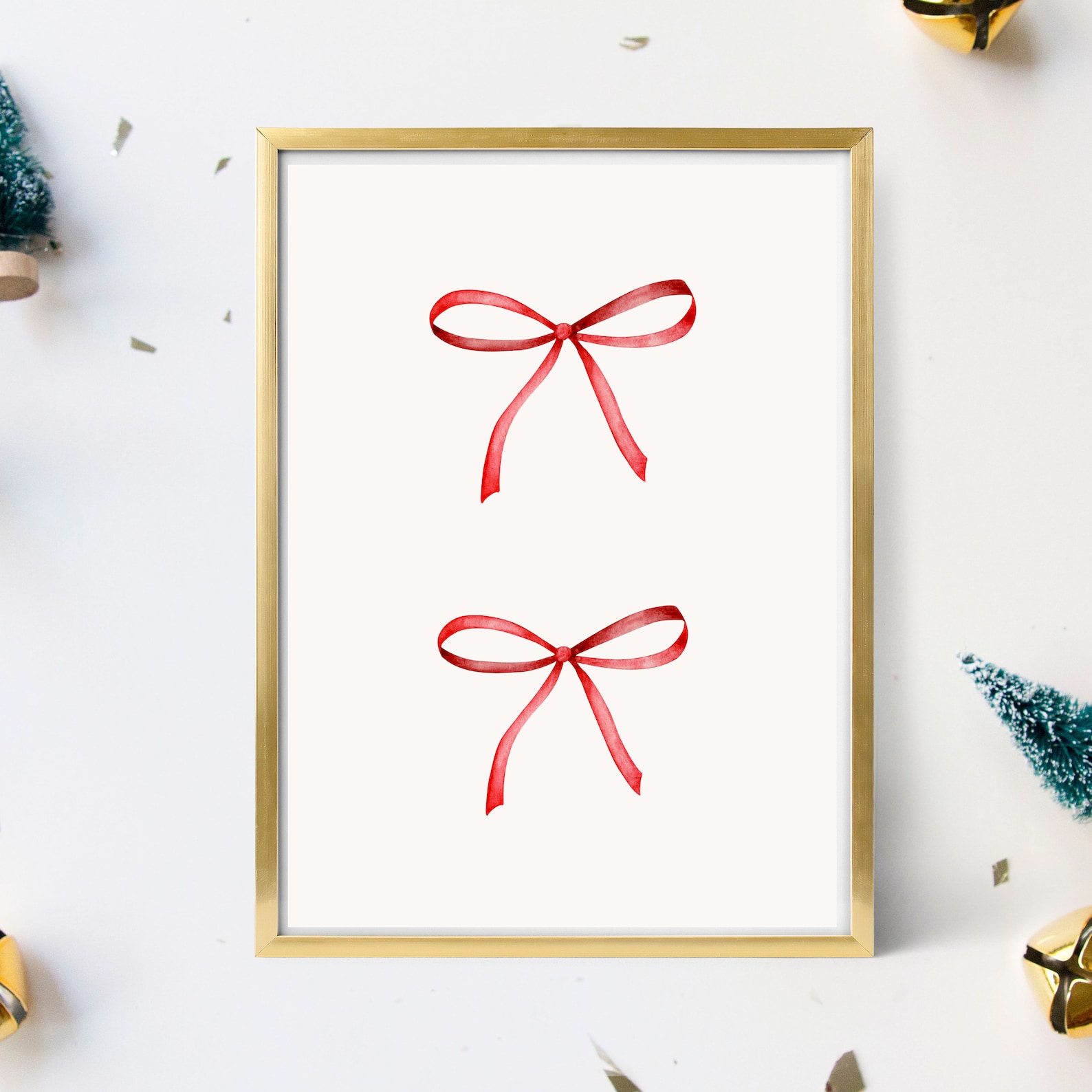 Thin Red Bows Watercolor Painting | Printable Digital Print - Etsy