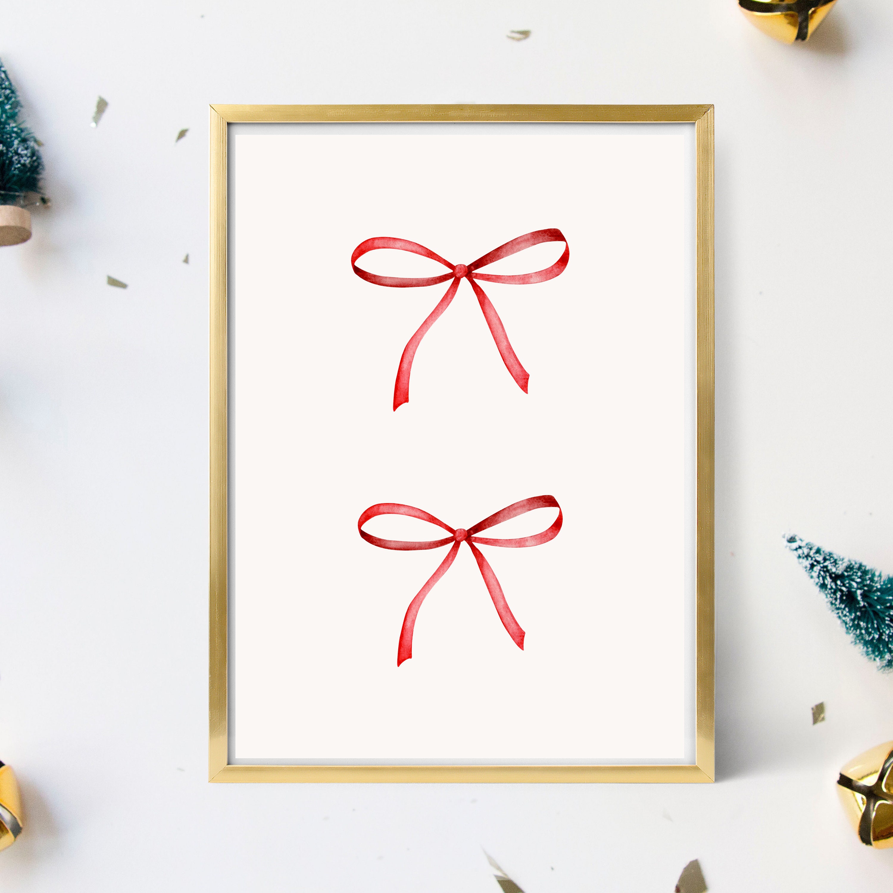 Thin Red Bows Watercolor Painting | Printable Digital Print - Etsy