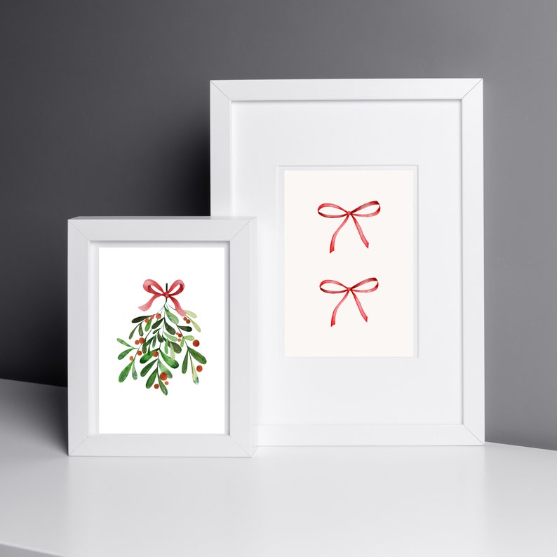 Thin Red Bows Watercolor Painting | Printable Digital Print - Etsy